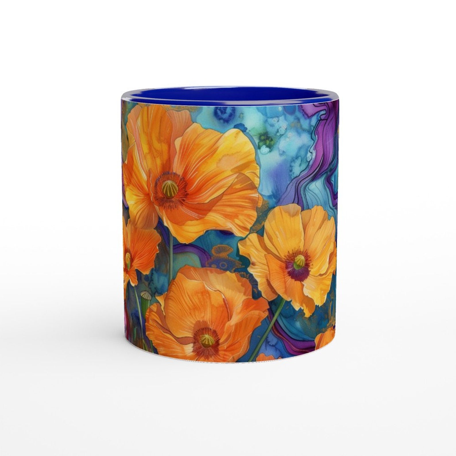 Psychedelic Watercolor Poppies Ceramic Mug With Color Inside - Etsy