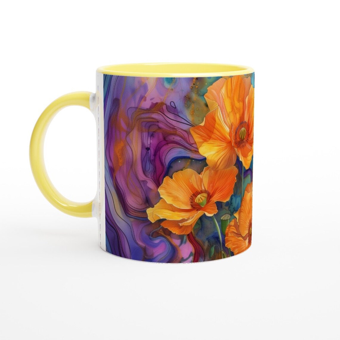 Psychedelic Watercolor Poppies Ceramic Mug With Color Inside - Etsy