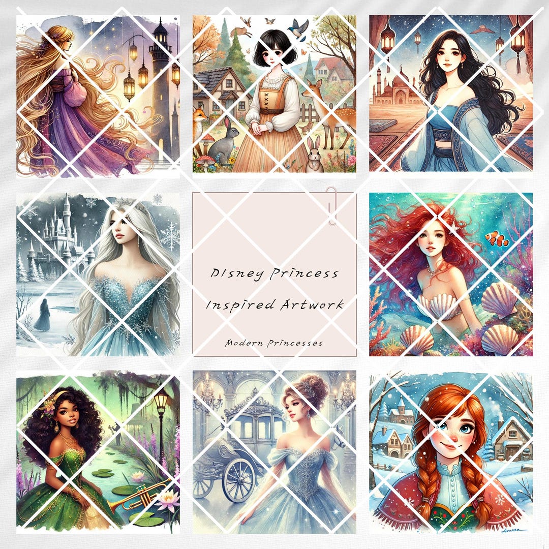 Nine Disney Princess Inspired Individual Artworks Wall Art, T-shirt ...