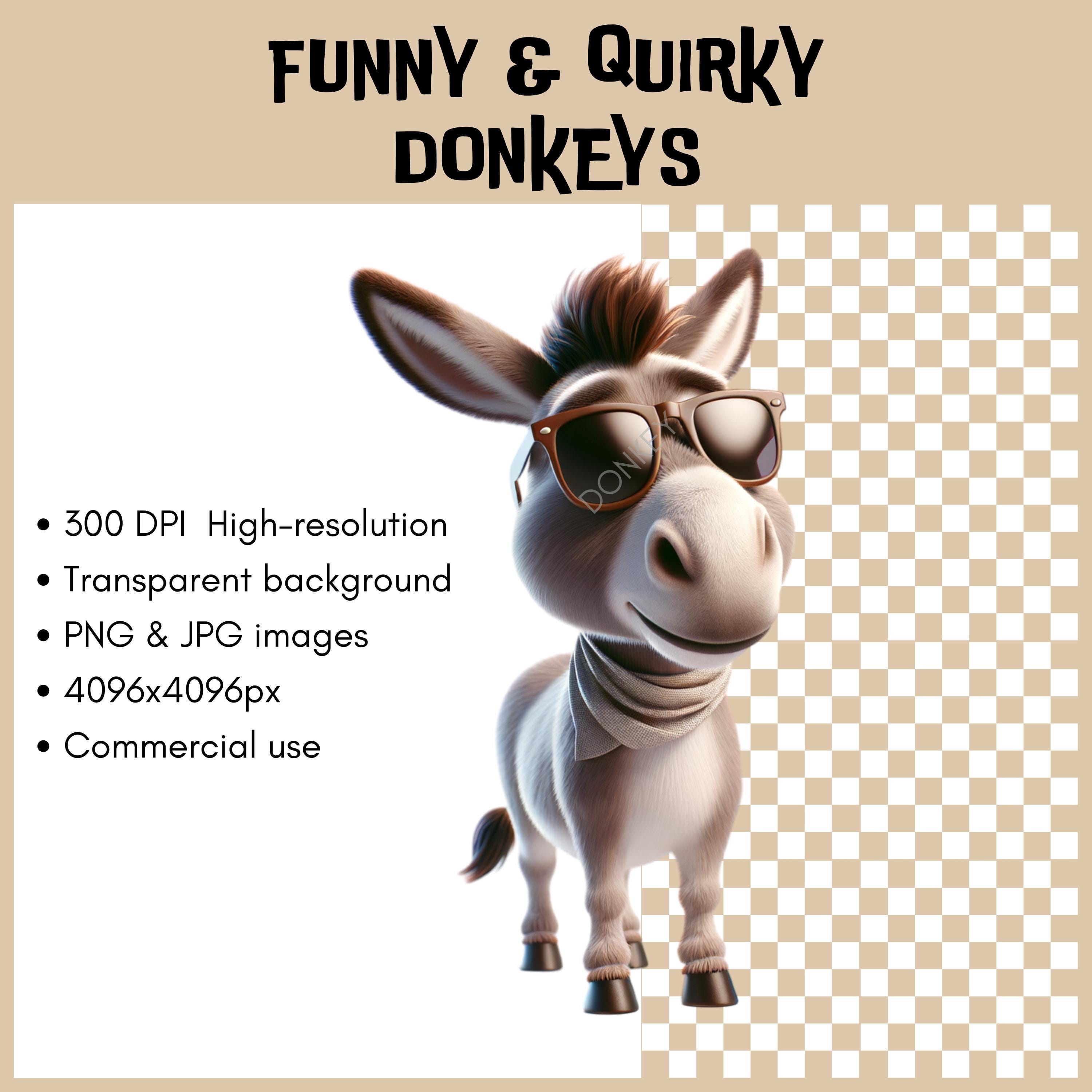 Funny & Quirky Donkey Clipart PNG, Crazy Donkeys Clipart Printable, Digital Download Cute ...