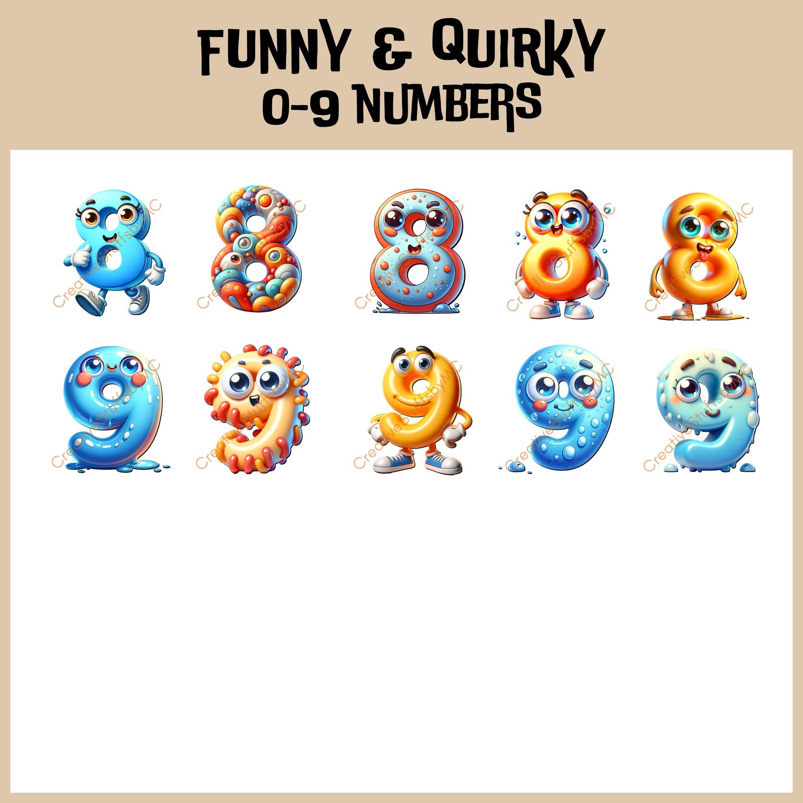 Funny & Quirky 0-9 Numbers Clipart PNG, Clipart Printable Numbers ...