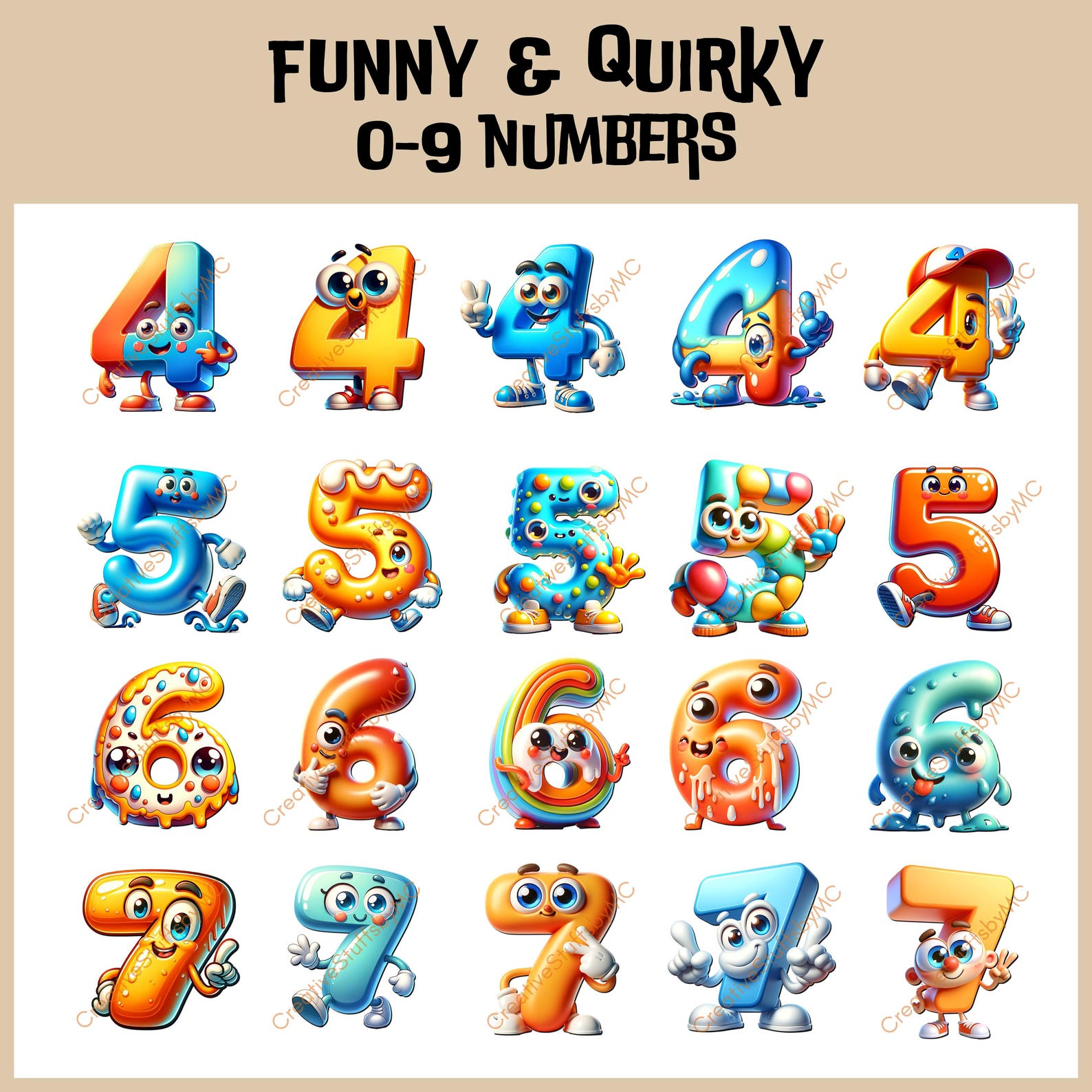 Funny & Quirky 0-9 Numbers Clipart PNG, Clipart Printable Numbers ...