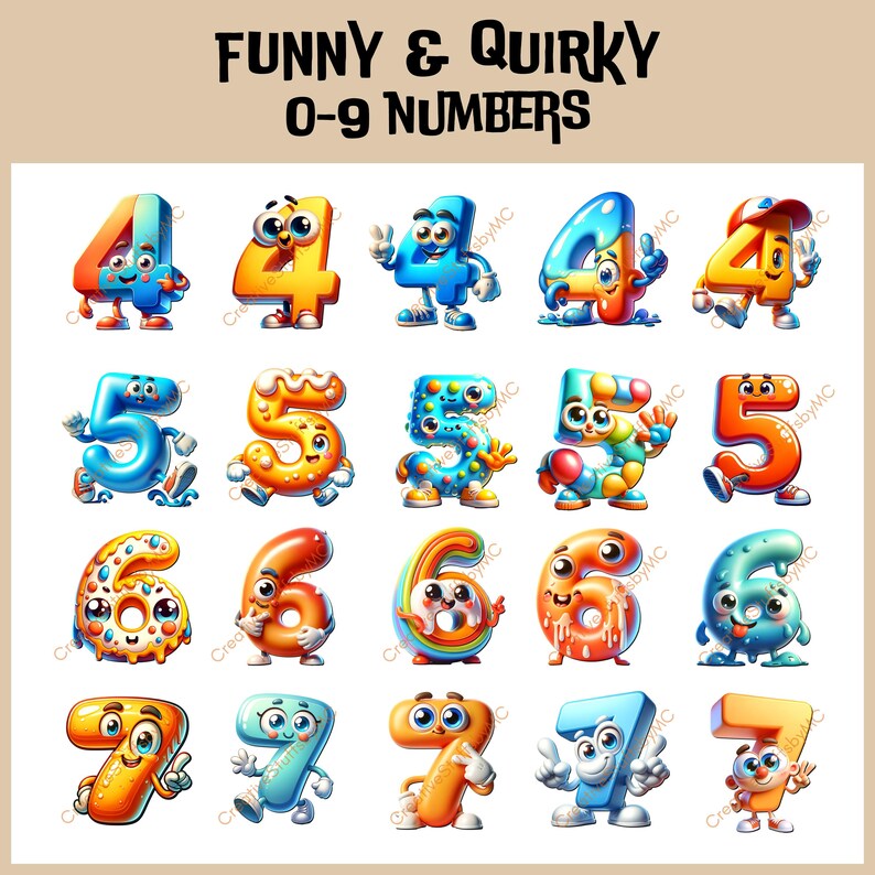 Funny & Quirky 0-9 Numbers Clipart PNG, Clipart Printable Numbers ...