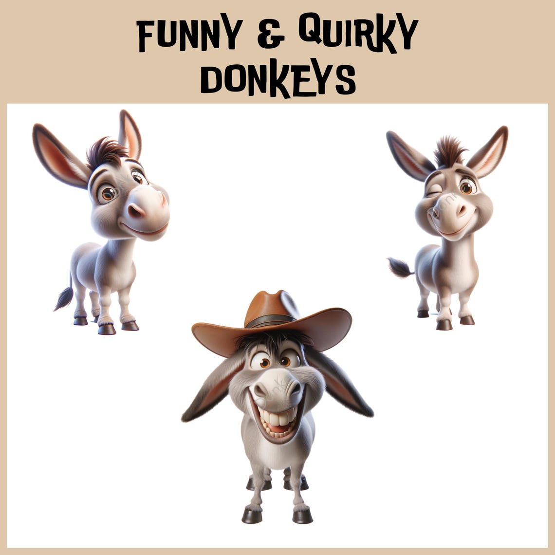 Funny & Quirky Donkey Clipart PNG, Crazy Donkeys Clipart Printable, Digital Download Cute ...