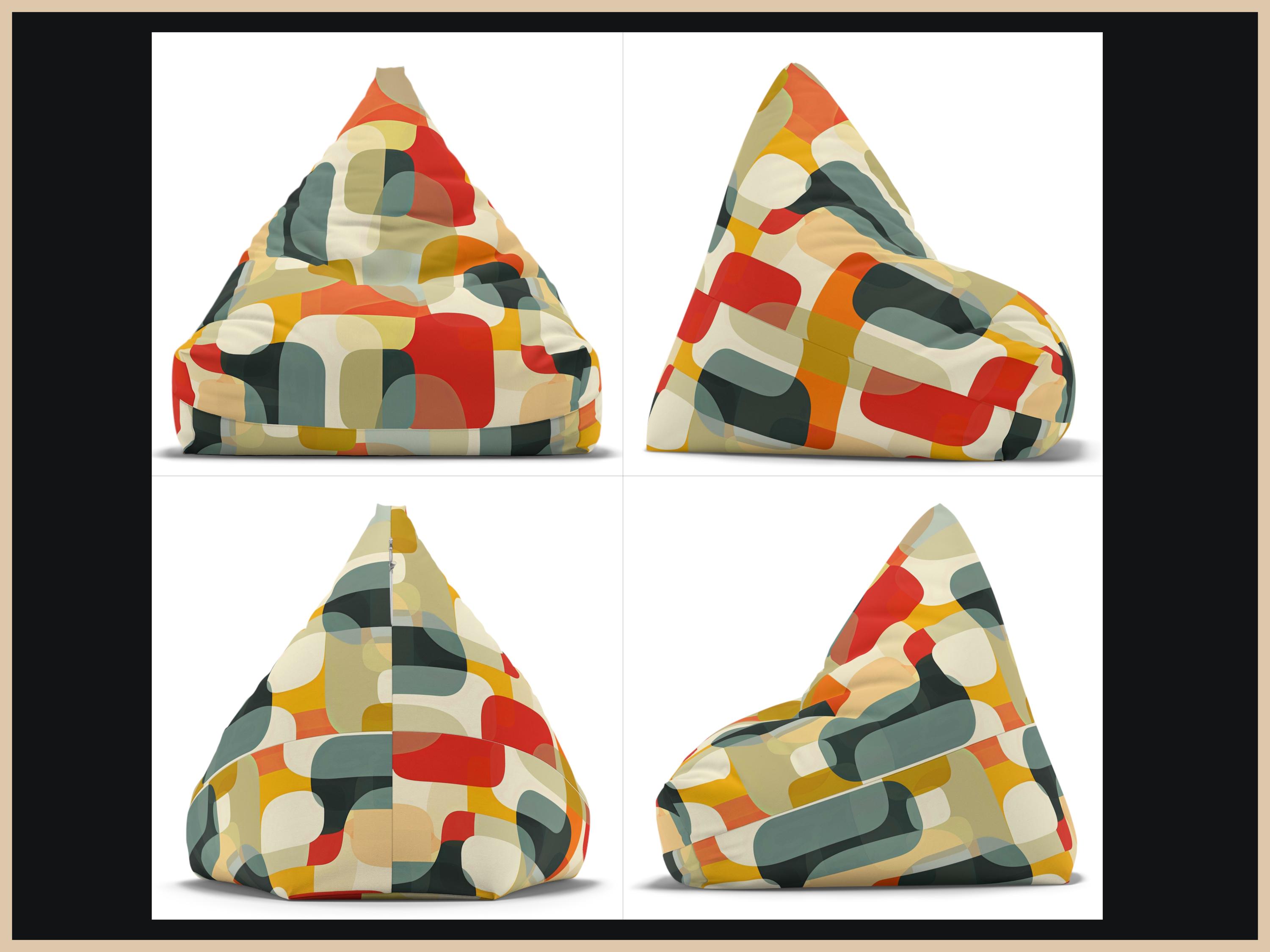 Retro Abstract Shapes Pattern Bean Bag Chair Cover, Boho Furniture Room Decor Lounge Chair ...
