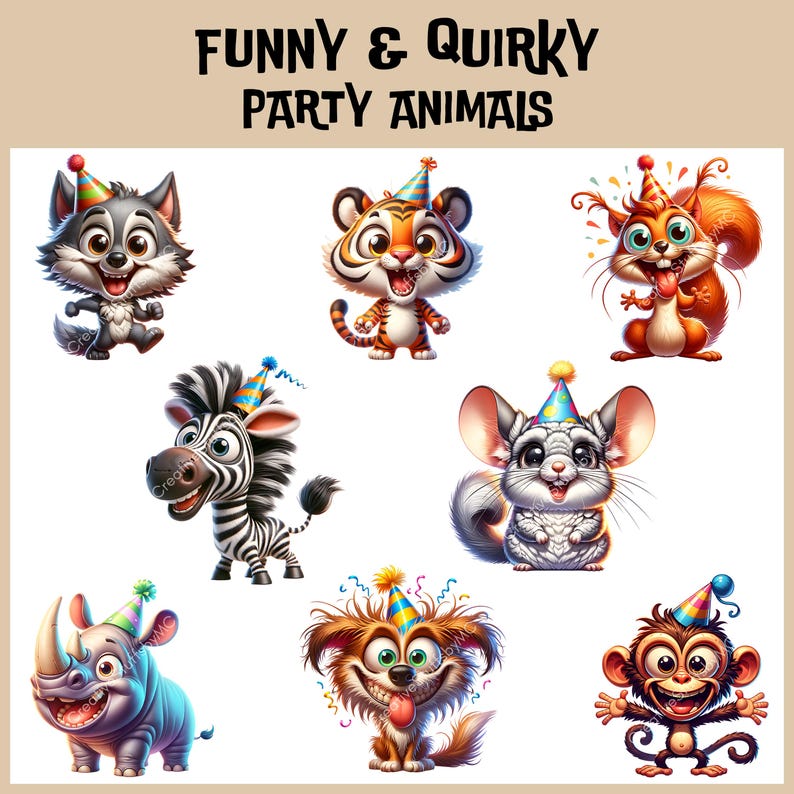Funny & Quirky Party Animals Clipart PNG, Crazy Party Animals Clipart ...