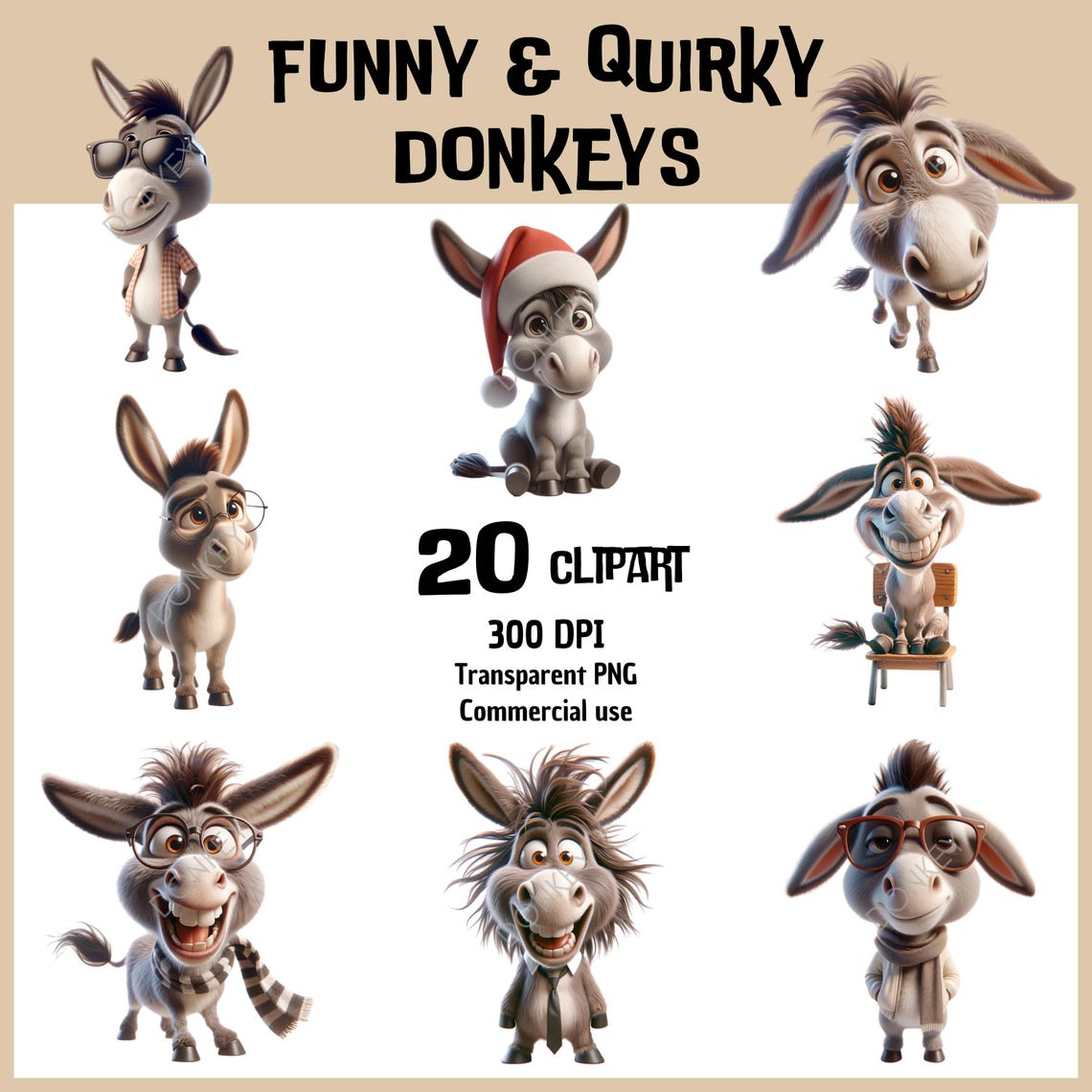 Funny & Quirky Donkey Clipart PNG, Crazy Donkeys Clipart Printable ...
