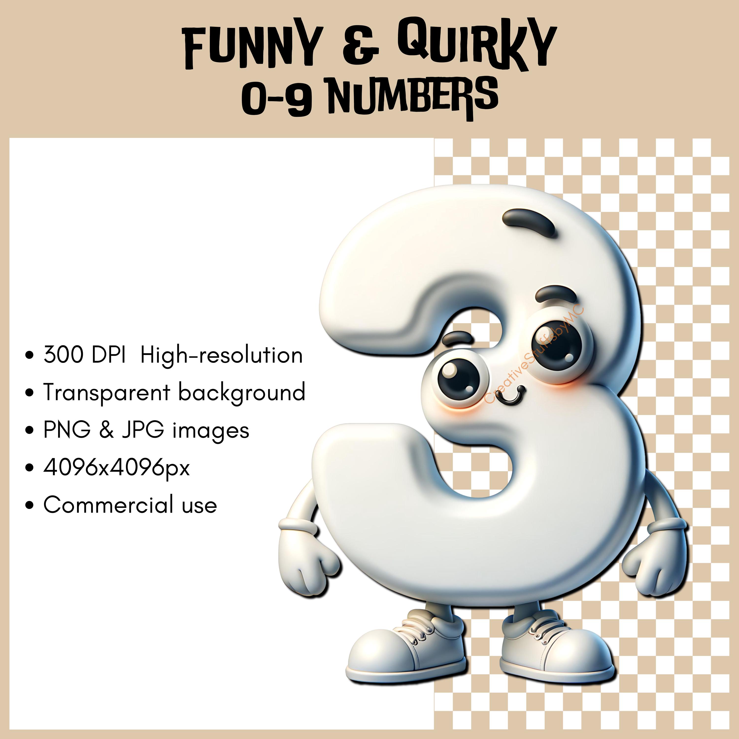 Funny & Quirky 0-9 Numbers Clipart PNG, Clipart Printable Numbers ...
