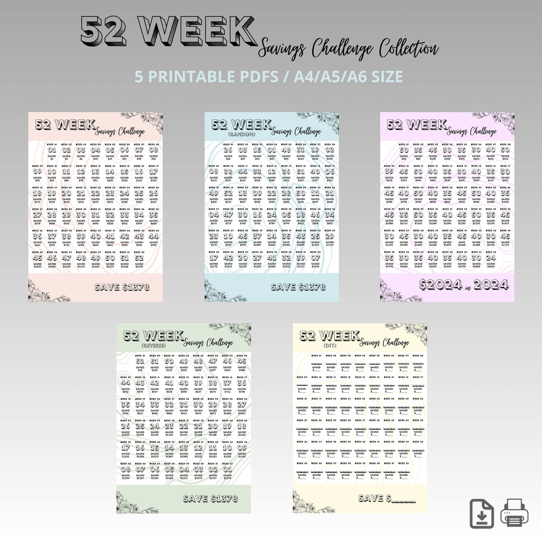 52 Week Savings Challenge Printable, 52 Weeks Money Saving Challenge ...