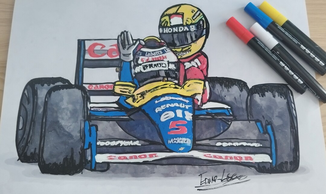 Nigel Mansell & Ayrton Senna F1 Taxi Ride Painted Artwork Fine Wall Art ...