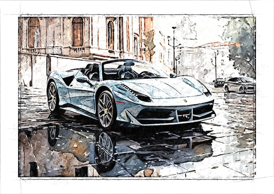 Ferrari 488 Spider Watercolour Artwork Poster Super Cars Wall Art Gift ...