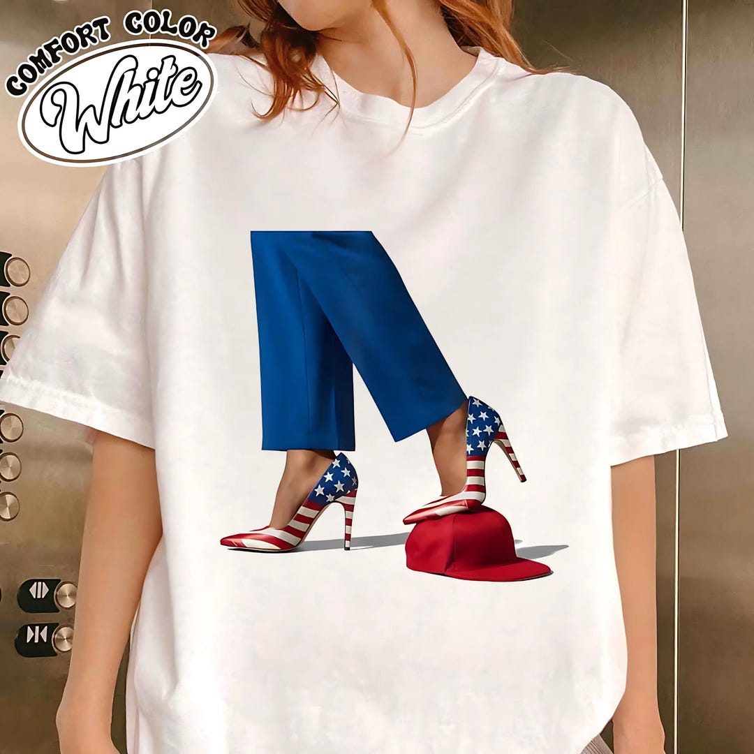 Kamala Harris With High Heels Stepping on Red Hat T-shirt, Gift for Man ...