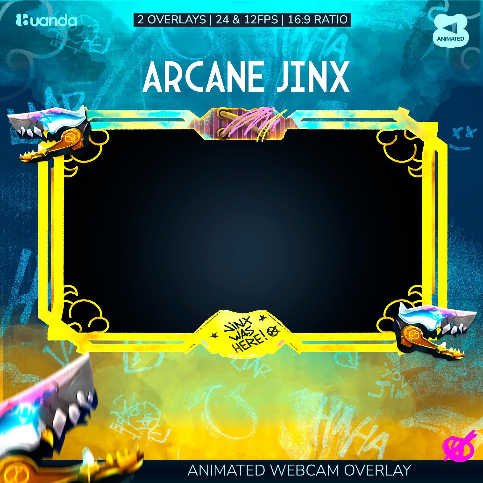 ARCANE 2 JINX Webcam Overlay Animated | 24FPS & 12FPS | Inspired League of Legends Stream ...