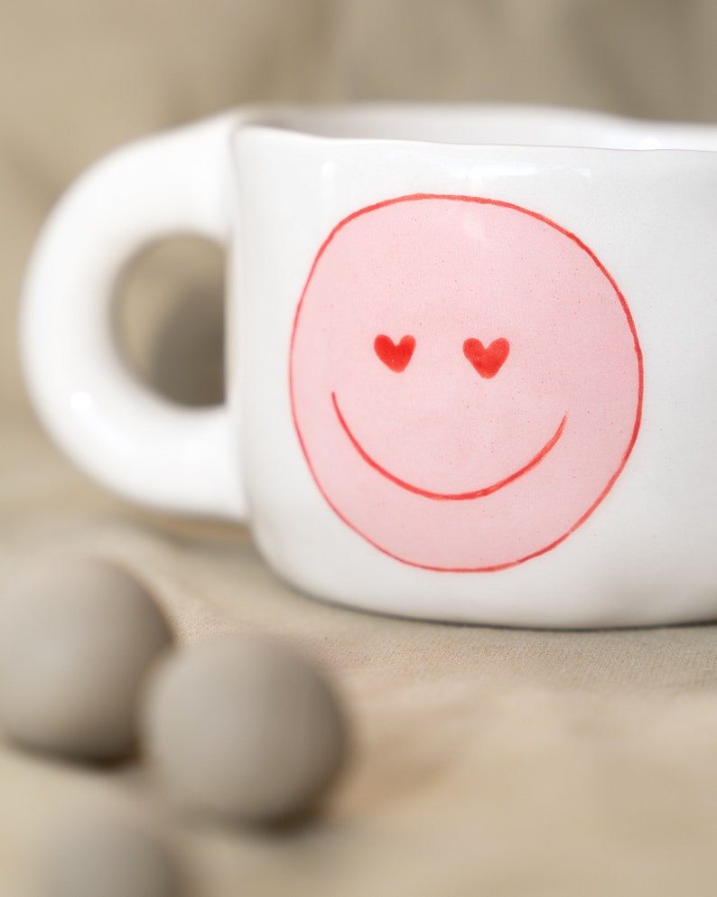 Smiley Face Ceramic Mug With Hand-painted Artwork Unique Handmade Smile ...