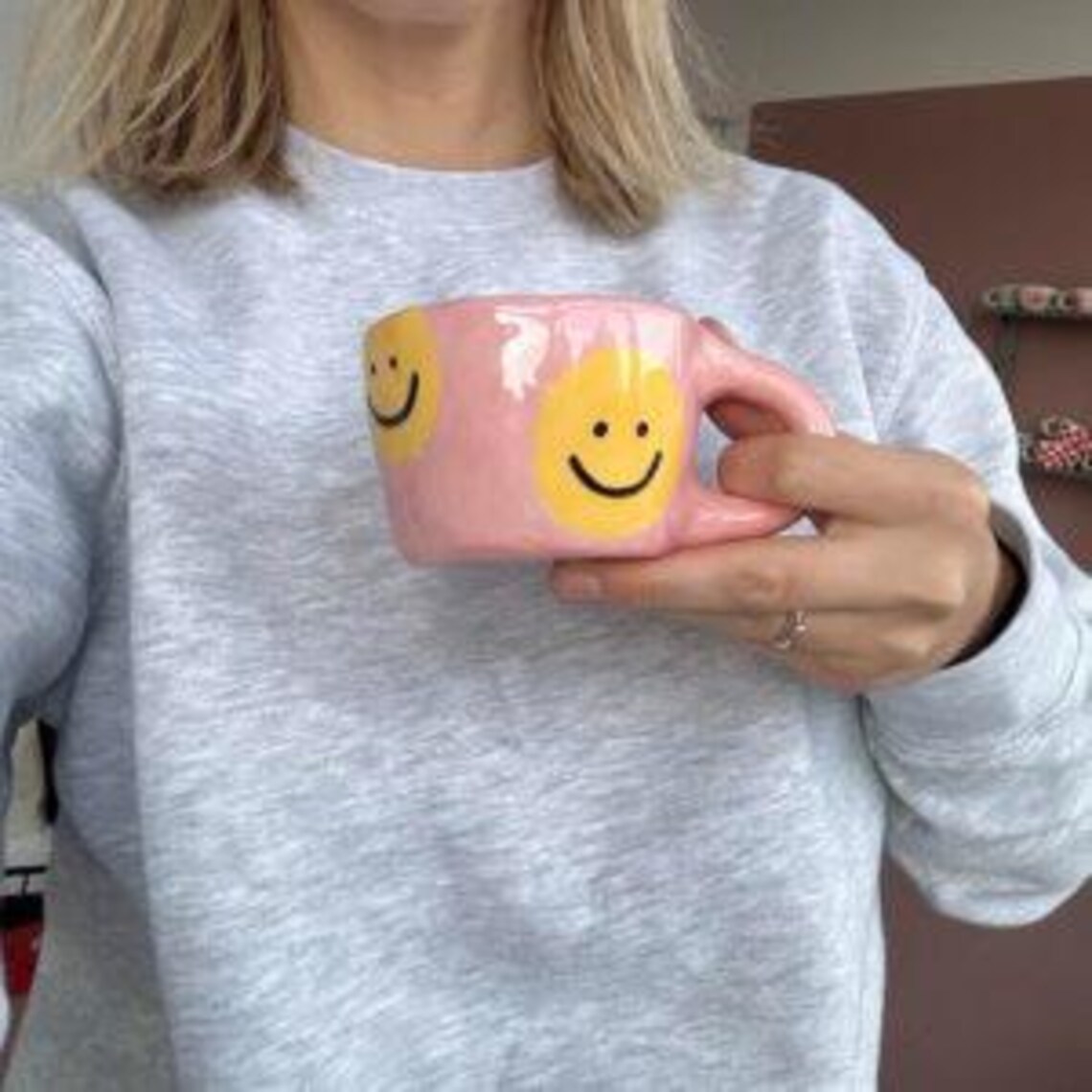 Handmade Pink Ceramic Smiley Face Mug – Aesthetic Pottery Coffee Cup - Etsy