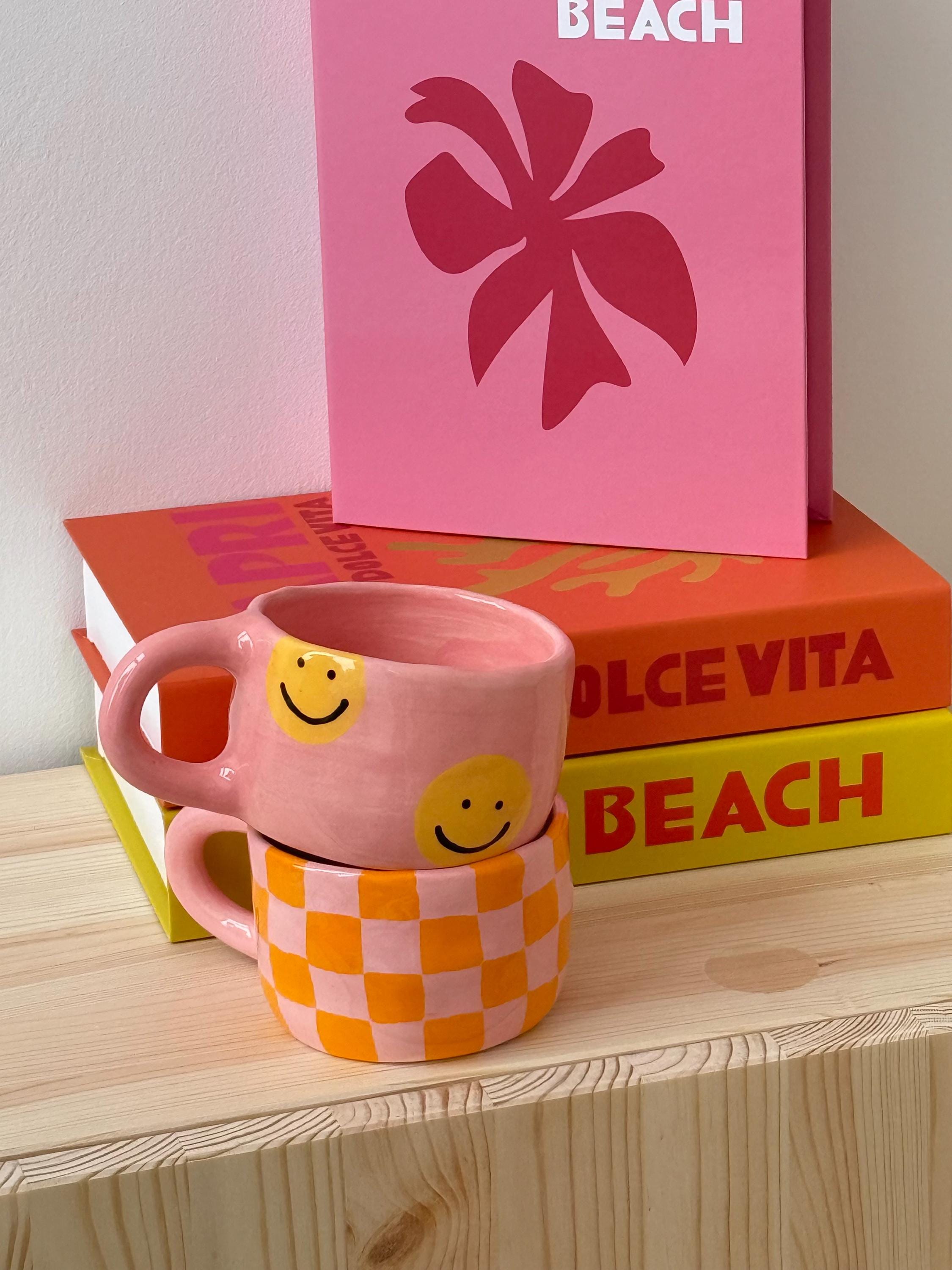 Handmade Pink Ceramic Smiley Face Mug – Aesthetic Pottery Coffee Cup - Etsy