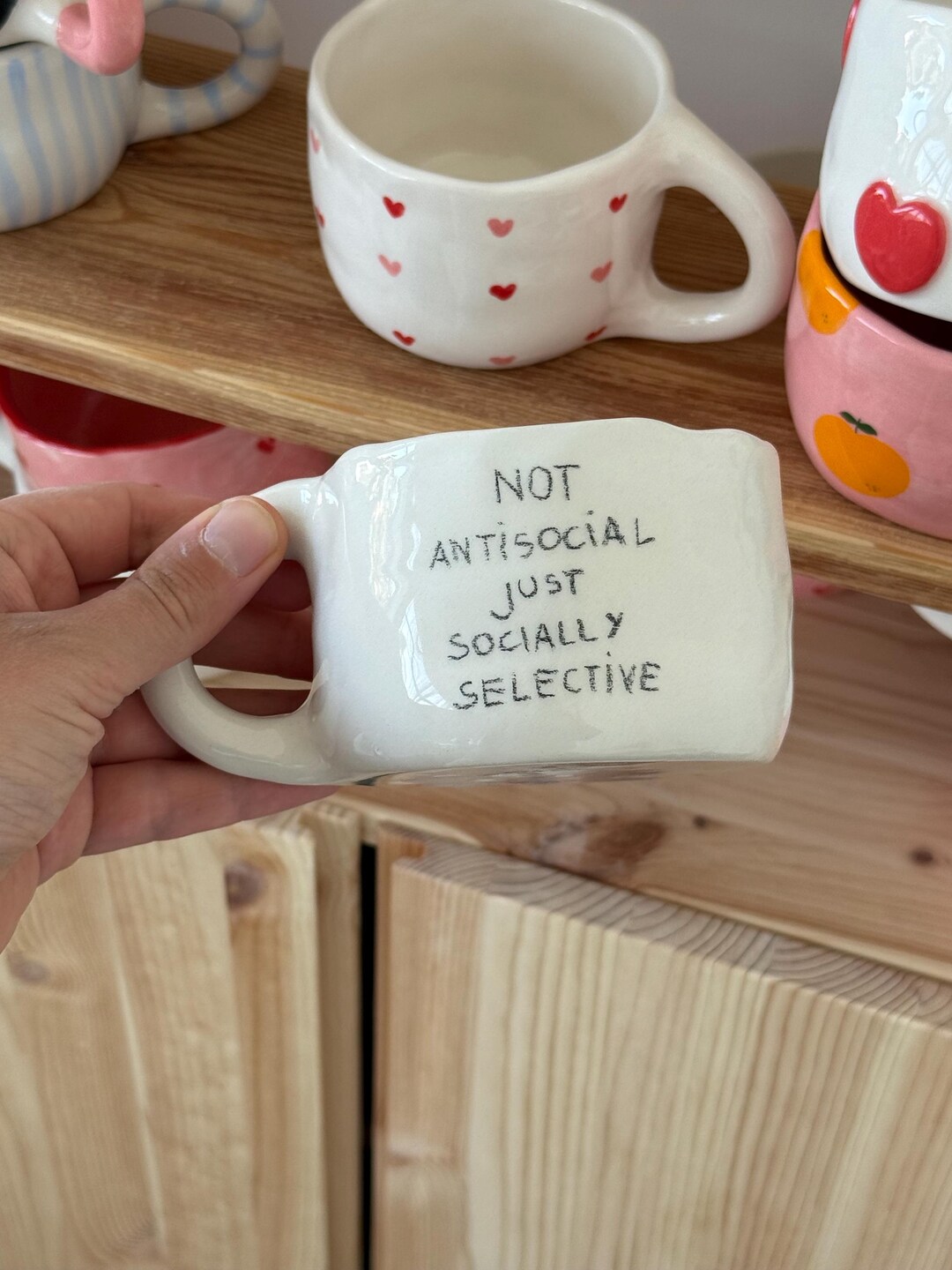 White Ceramic Mug With Hand-written Sign - Unique Handmade Pottery Cup ...