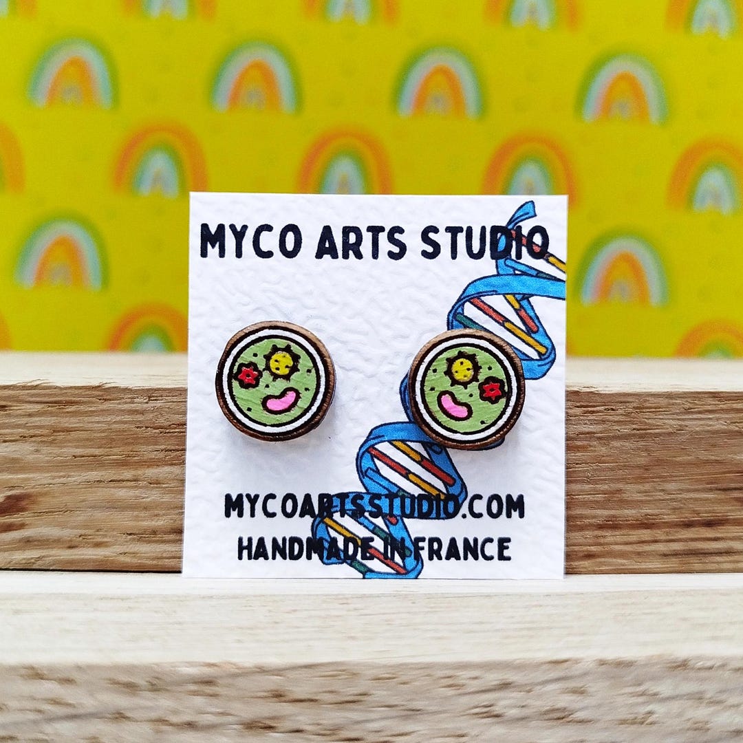Petri Dish Stud Earrings, Pair of Wooden Post Earrings for Scientist ...