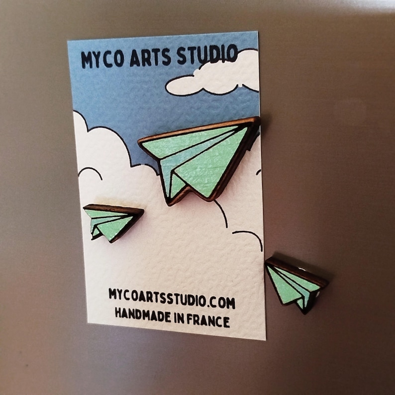 Set of Three Paper Airplane Shaped Wooden Fridge Magnets, Plane Magnets ...