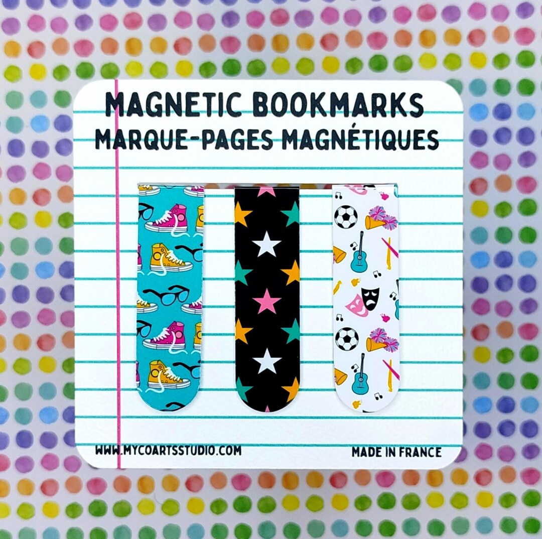 Retro School Magnetic Bookmarks, Set of Three Bright Teen Bookmarks ...