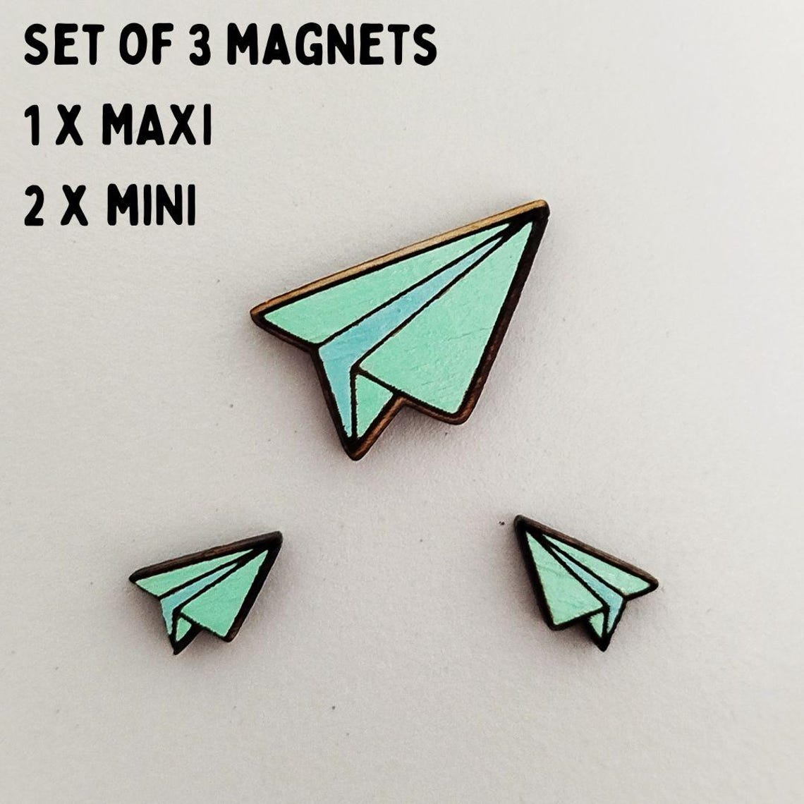 Set of Three Paper Airplane Shaped Wooden Fridge Magnets, Plane Magnets ...