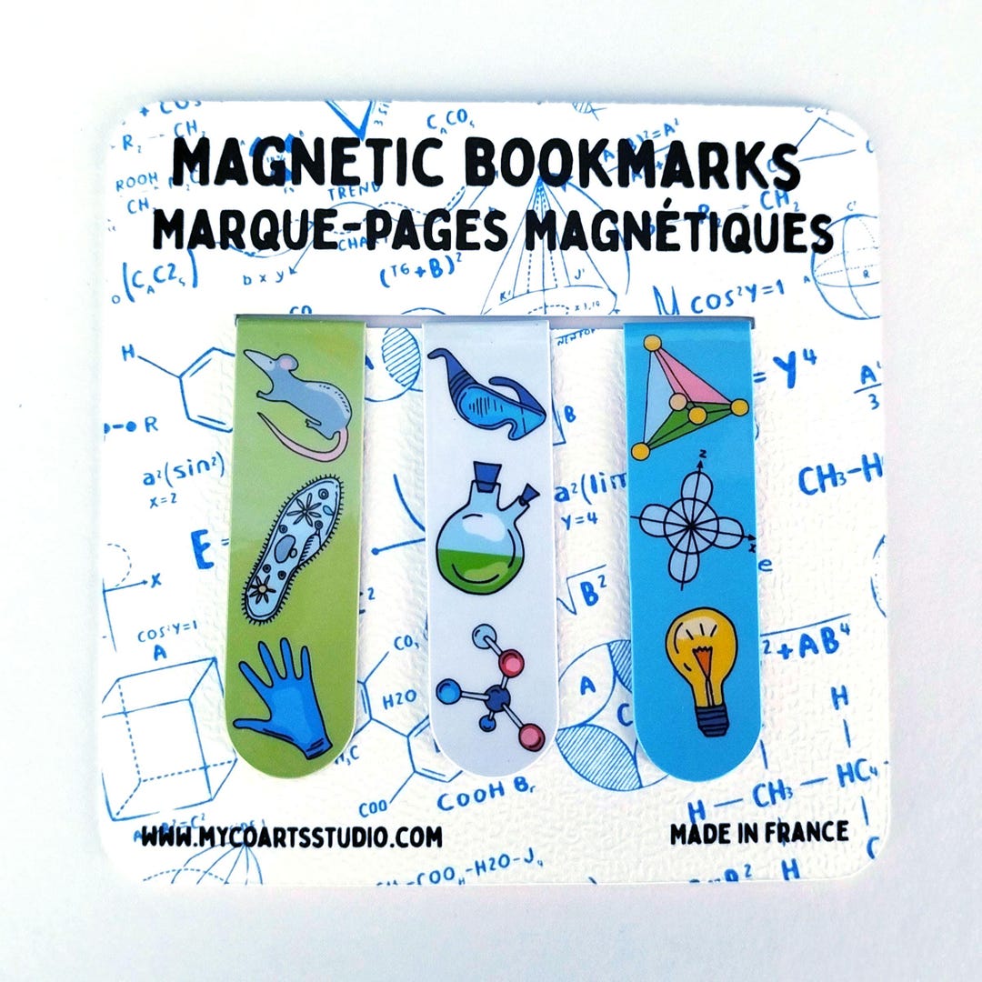 Science Magnetic Bookmarks, Set of Three Cute STEM Bookmarks, Biology ...