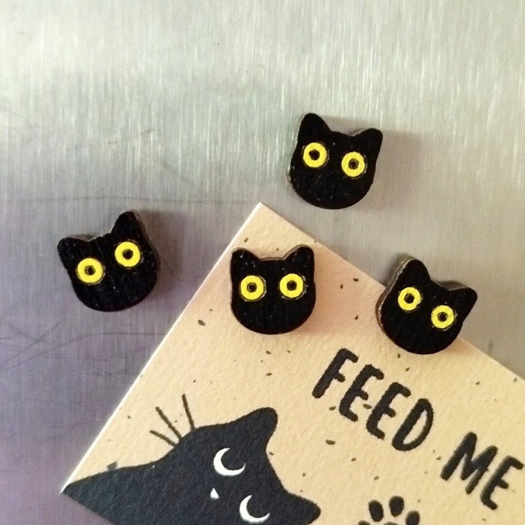Black Cat Wooden Fridge Magnet Set, Cute Wood Kitty Magnets for Cat ...