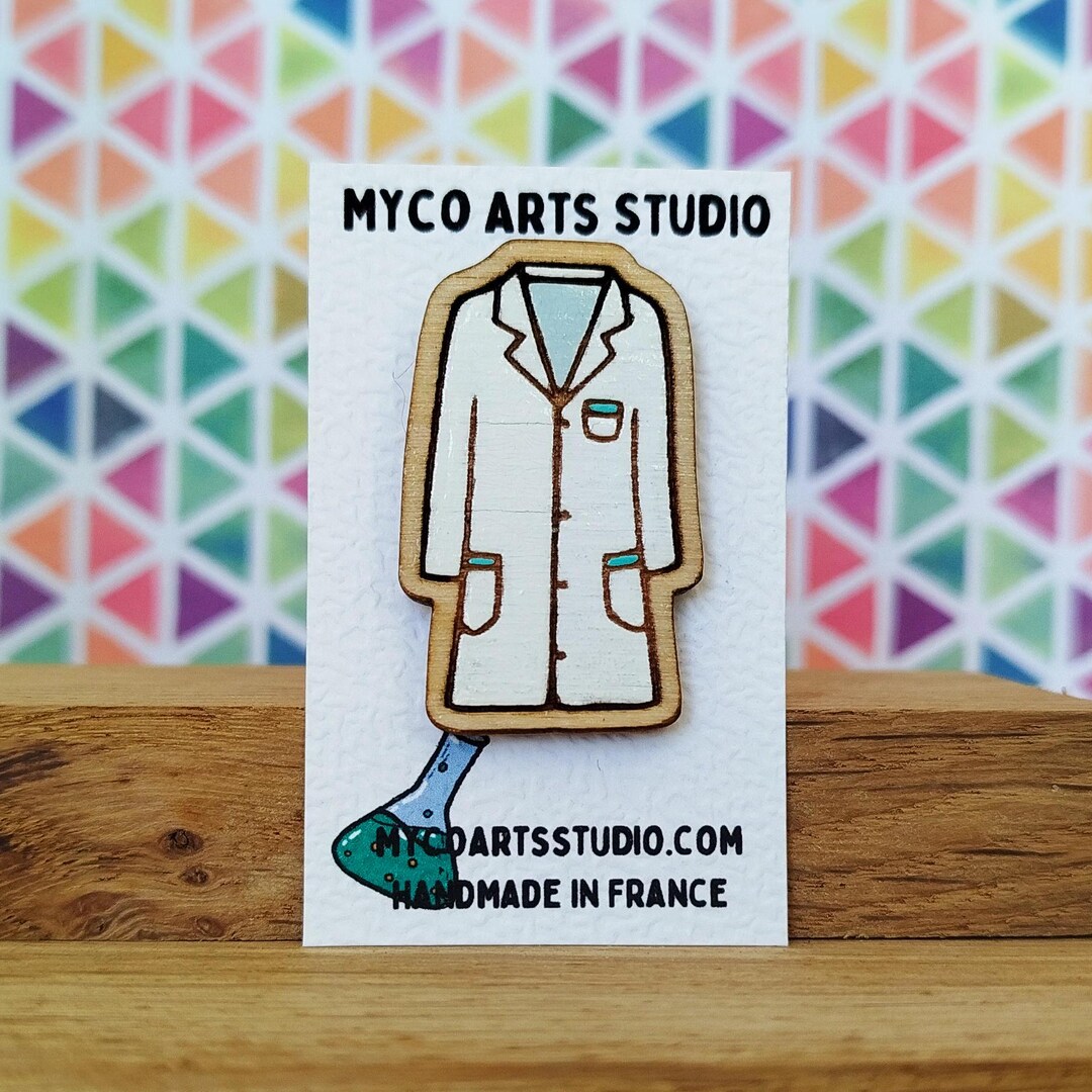 Lab Coat Lapel Pin, Wooden Science Lover Badge, Quirky Wood Brooch ...