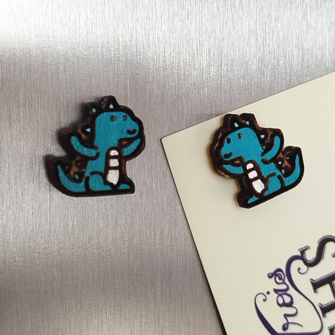 Dinosaur Wooden Fridge Magnet Set of Two, Dino Kids Locker Magnets ...