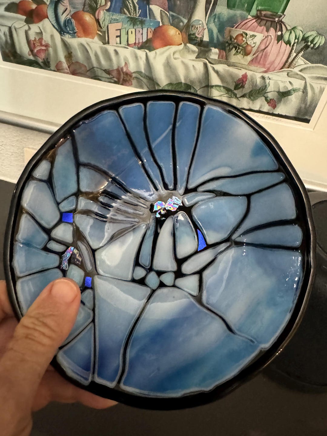 Deep Blue Fused Glass "smash" Bowl With Dichroic Accents by Savannah ...