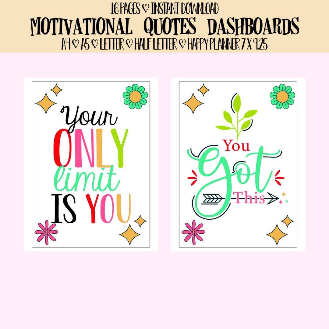 16 Motivational Quote Dashboards Planner Printable PDF, A4/a5/letter ...