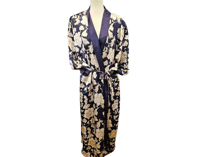 Vintage Adonna Satin Robe – Floral Lounge Wear, 1X (18/20), Navy - Etsy
