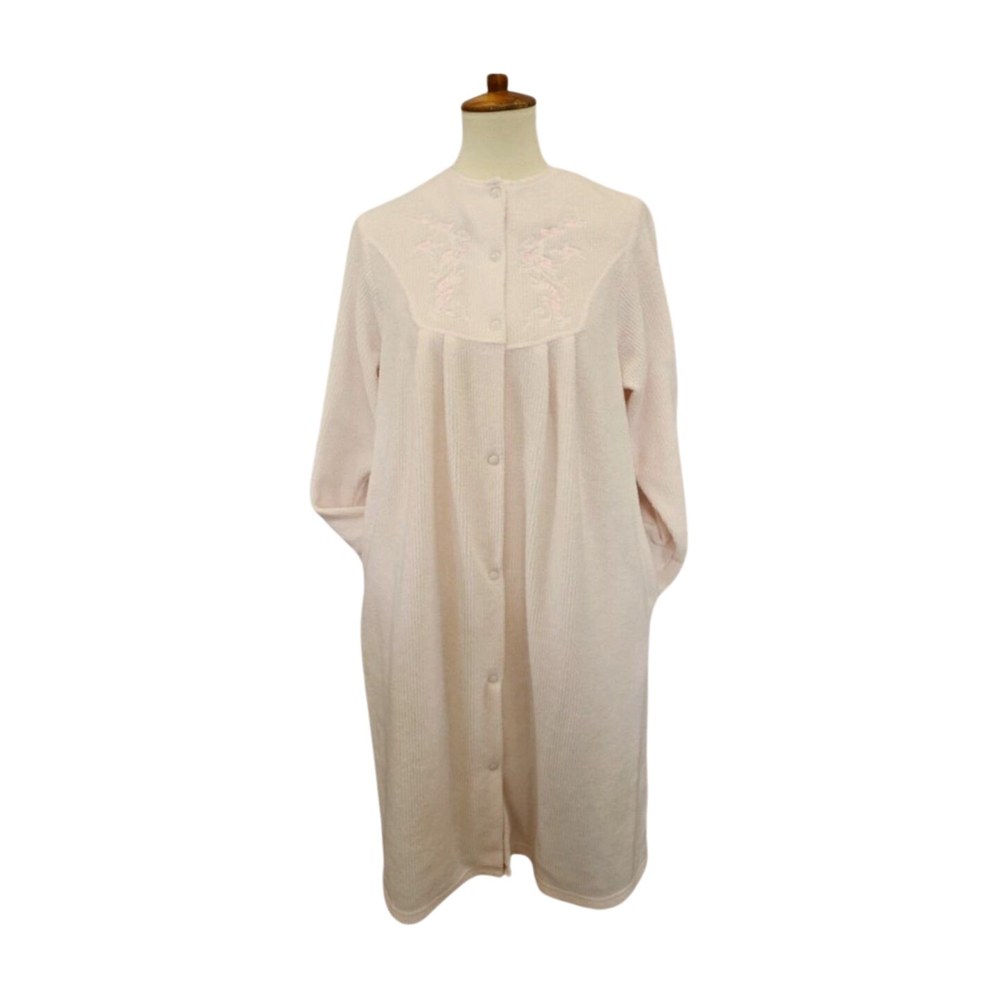 Miss Elaine Pale Pink Snap Front Long Robe, Embroidery, 2 Pockets, Size ...