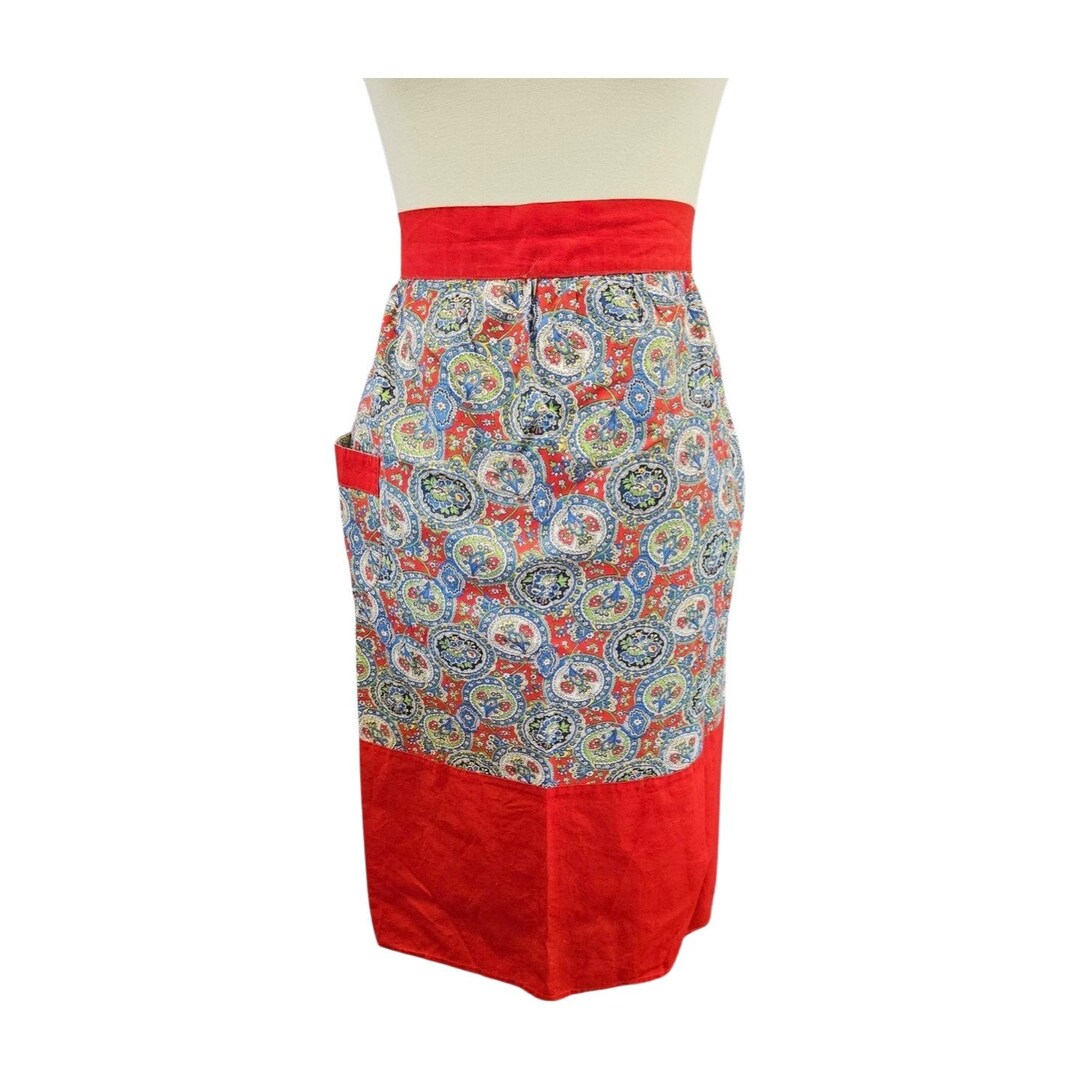 Vtg Red and Blue Solid and Print Half Apron, Large Size - Etsy