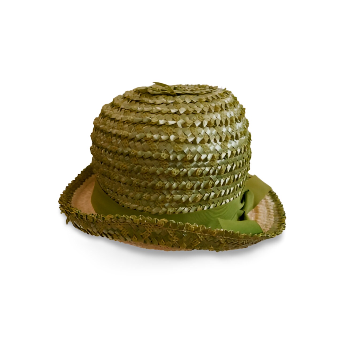 Vintage Lime Green Straw Bowler Style Hat With Green Ribbon, Union ...