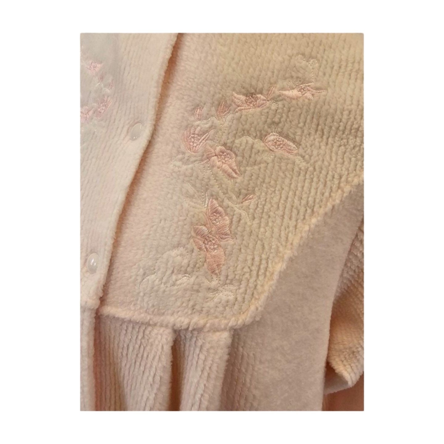 Miss Elaine Pale Pink Snap Front Long Robe, Embroidery, 2 Pockets, Size ...