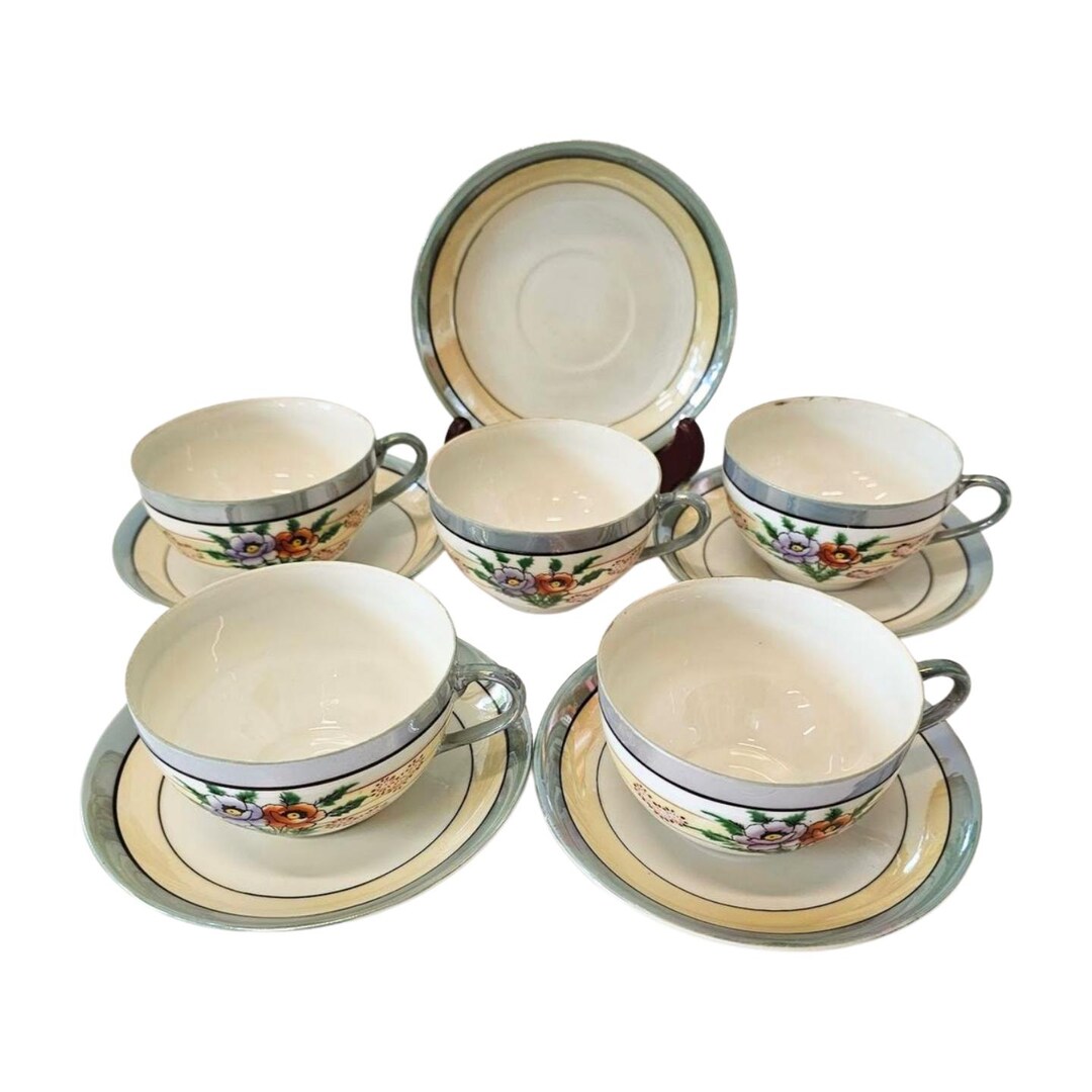 Vintage Japanese Lusterware Cups & Saucers Set of 5 - Etsy