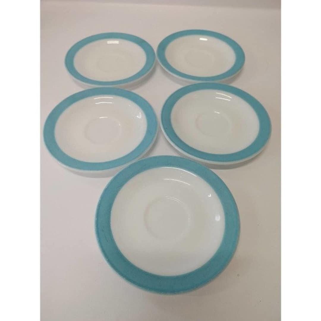 5 Pieces Vintage White With Blue Band Rim Saucers - Etsy
