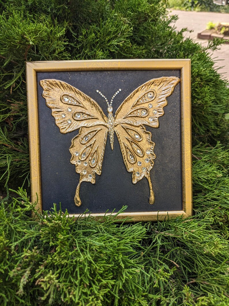 Bas-relief Golden Butterfly Wall Art, 3D Textured Painting, Small Wall ...