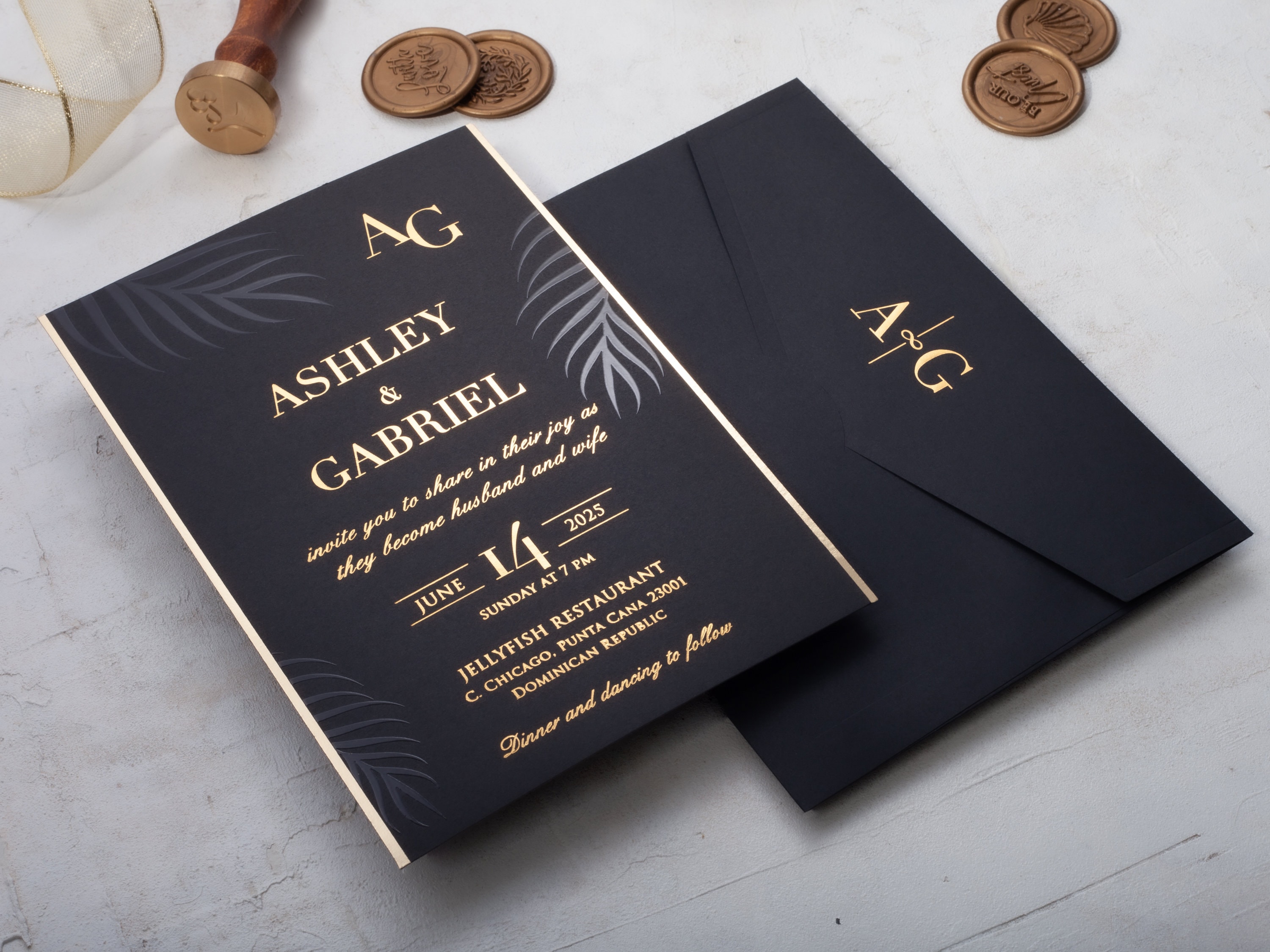 Black and Gold Wedding Invitation Elegant Minimalist Wedding Invite ...