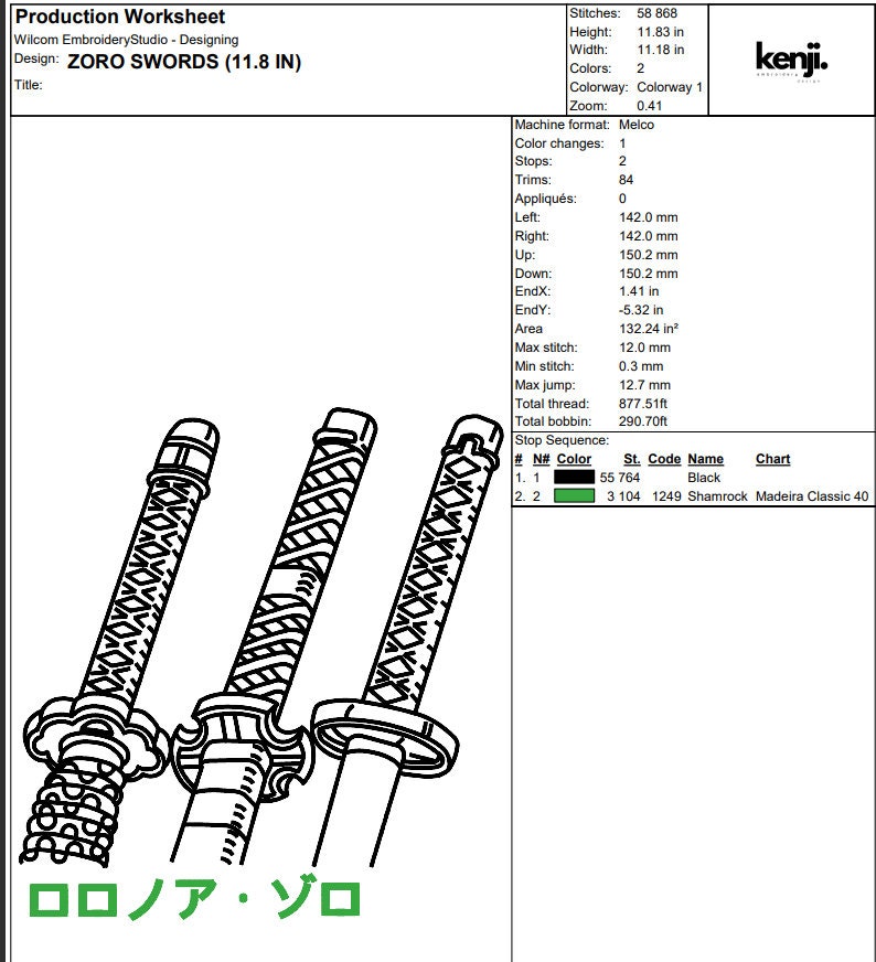Anime Embroidery Design: Zoro’s Katana Trio, Digital Files, Custom ...