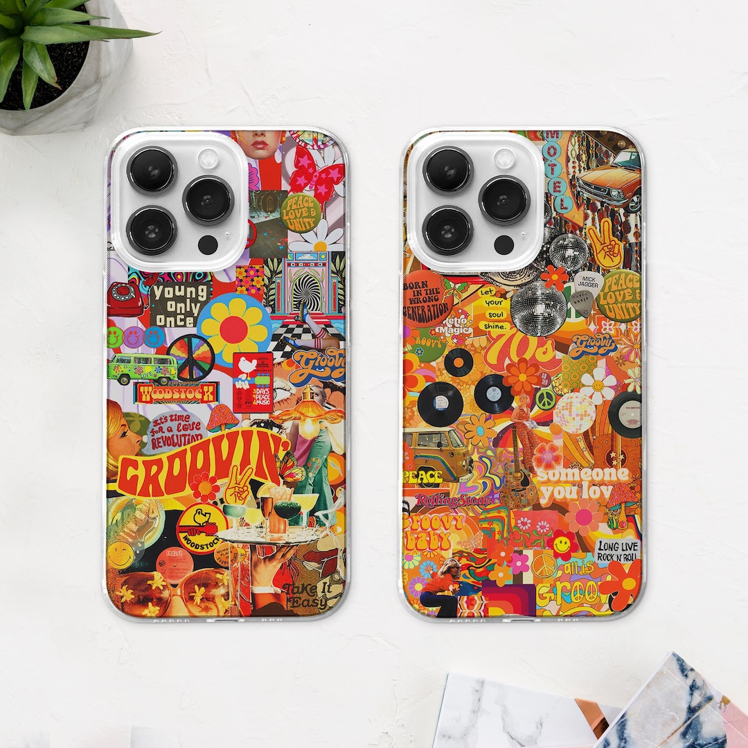 Retro Groovy Collage Magsafe Phone Case, Floral Hippie Phone Cover ...