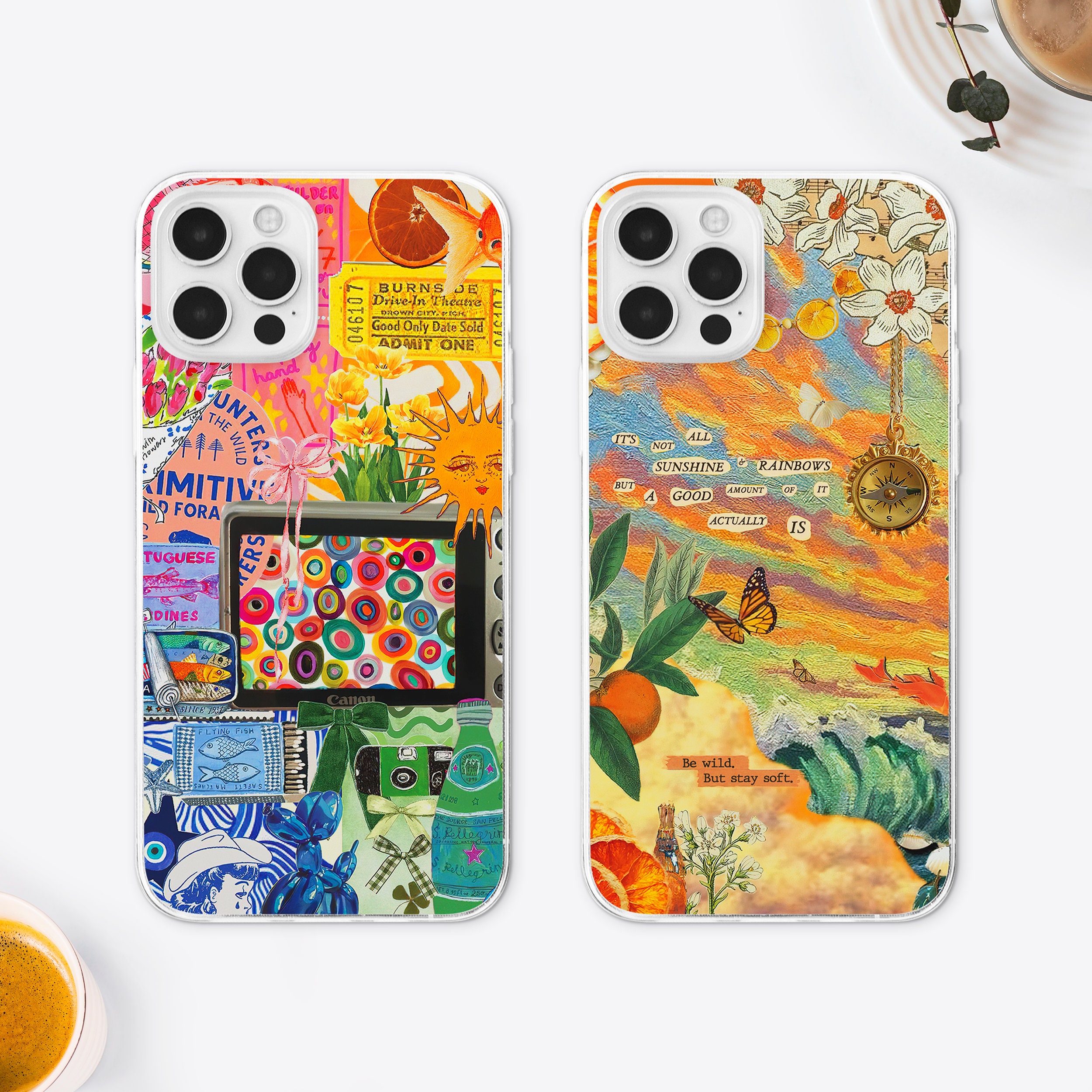 Mediterranean Summer Moodboard Phone Case, European Scrapbook Cover ...