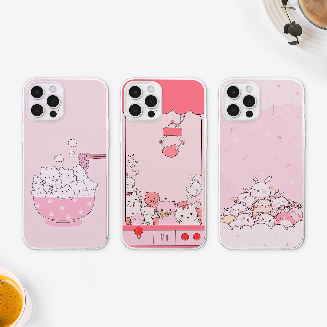 Pink Kawaii Cartoon Magsafe Phone Case, Cute Anime Cat Phone Cover ...