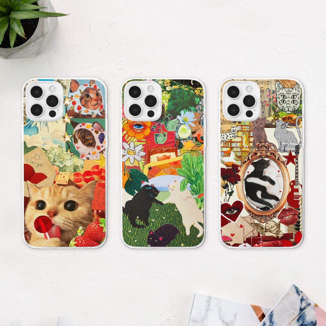 Kawaii Black Cat Art Collage Magsafe Phone Case, Mystery Cat Pet Lover ...