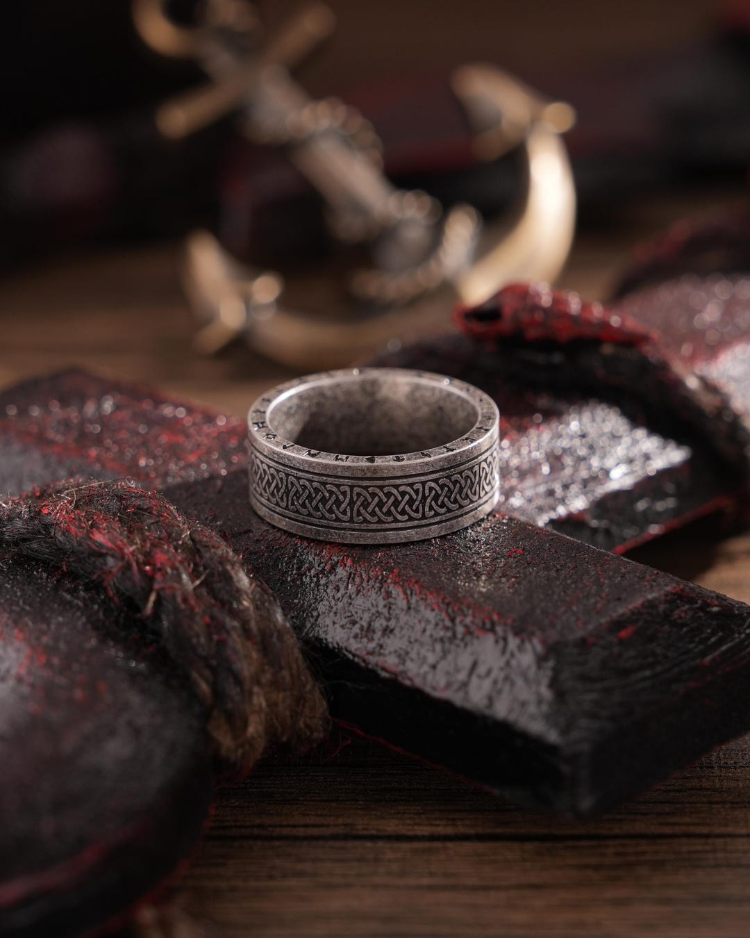 Viking Rune Celtic Knot Titanium Steel Ring, Hypoallergenic Band - Etsy