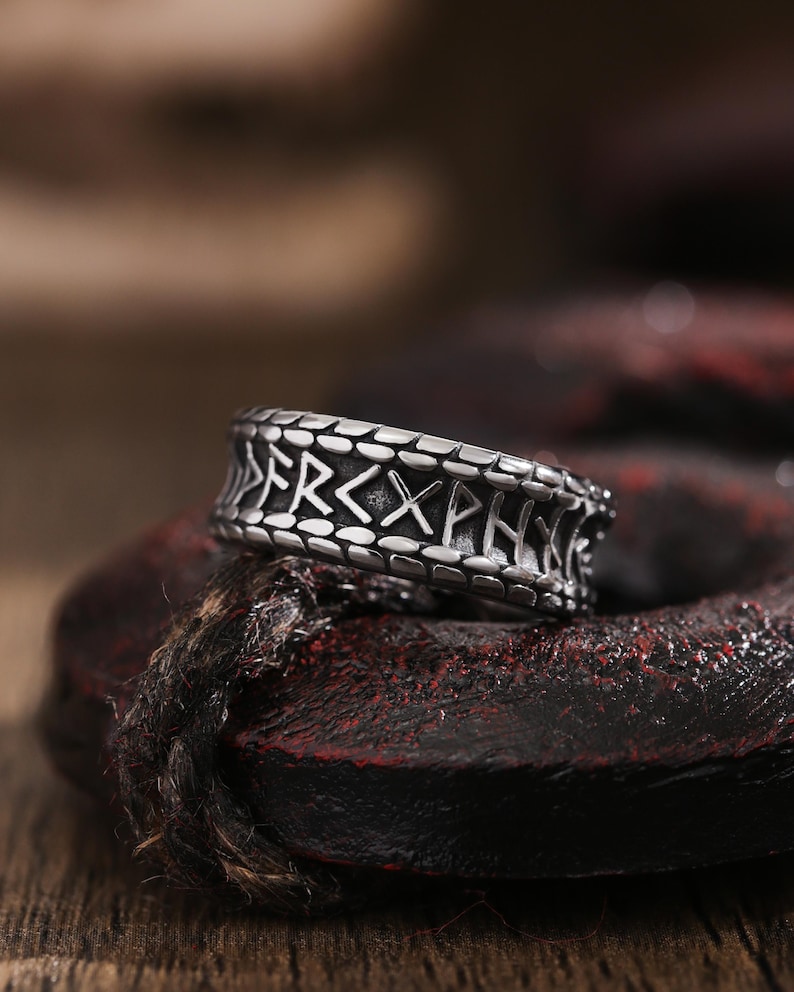 Viking Rune Titanium Steel Ring | Norse Mythology Jewelry - Etsy