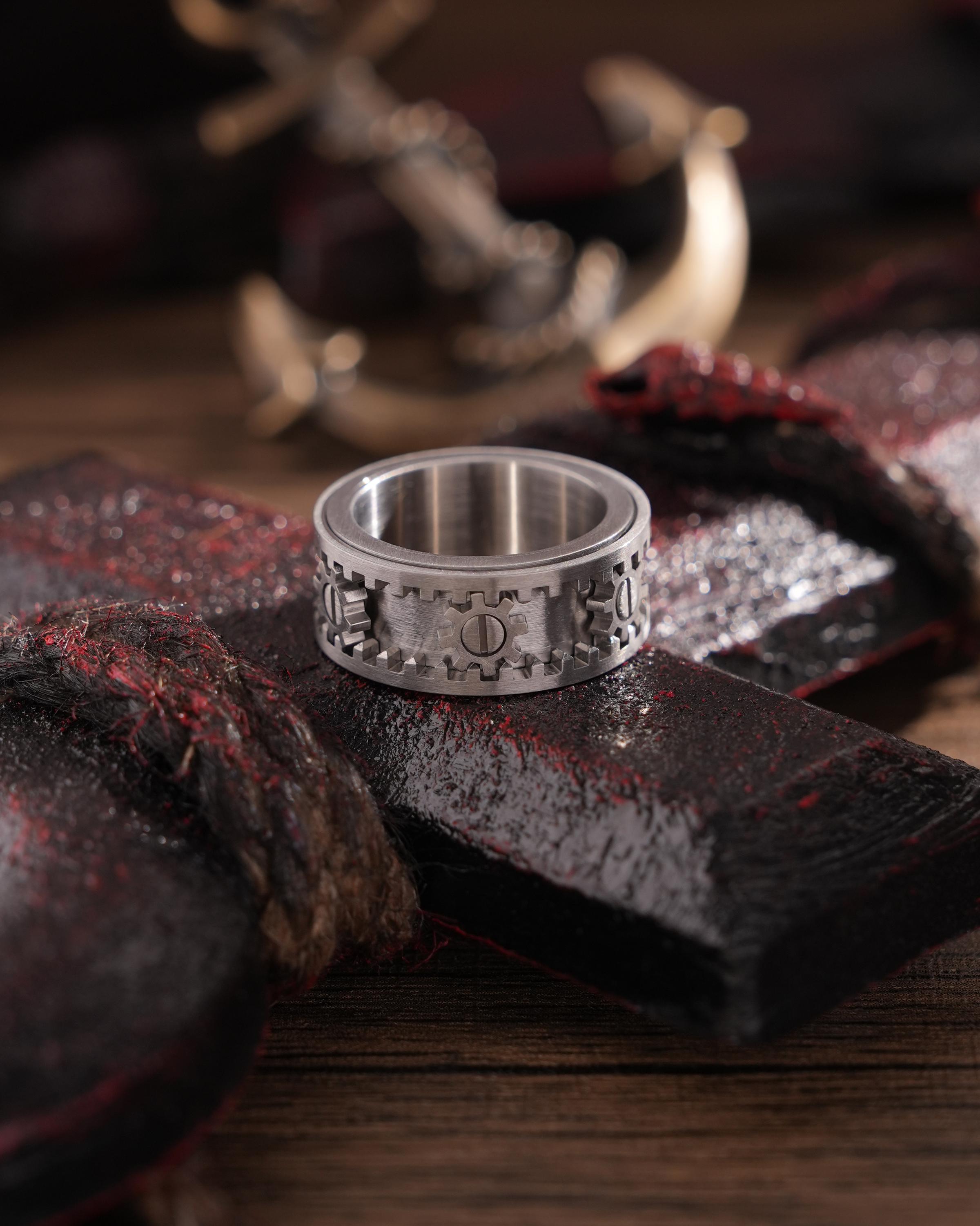 Mechanical Gear Spinning Titanium Ring for Men - Interactive Rotating ...
