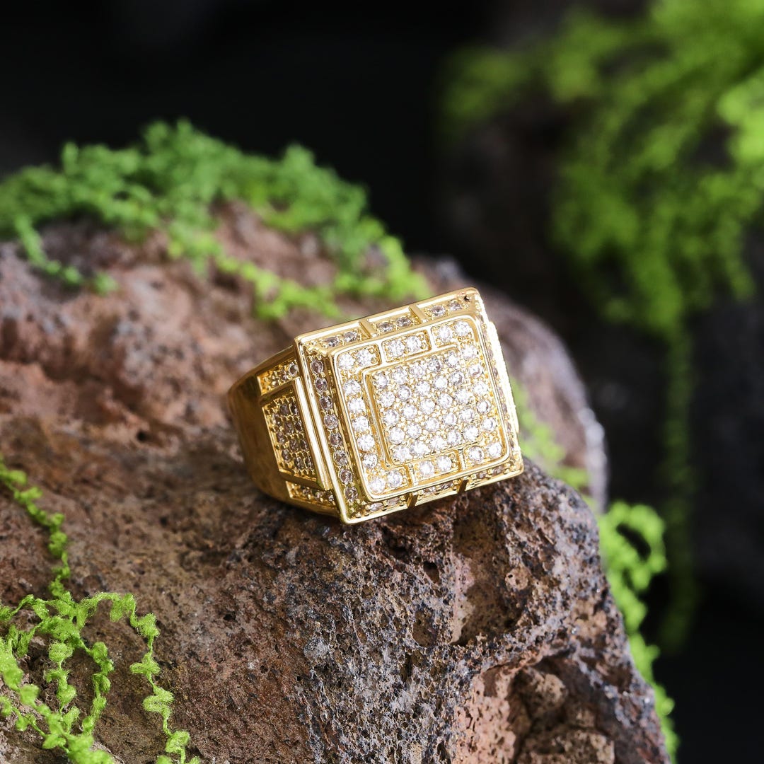 Gold Mens Big Pinky Ring, Iced Out Ring, Womens Big Ring, Men's ...