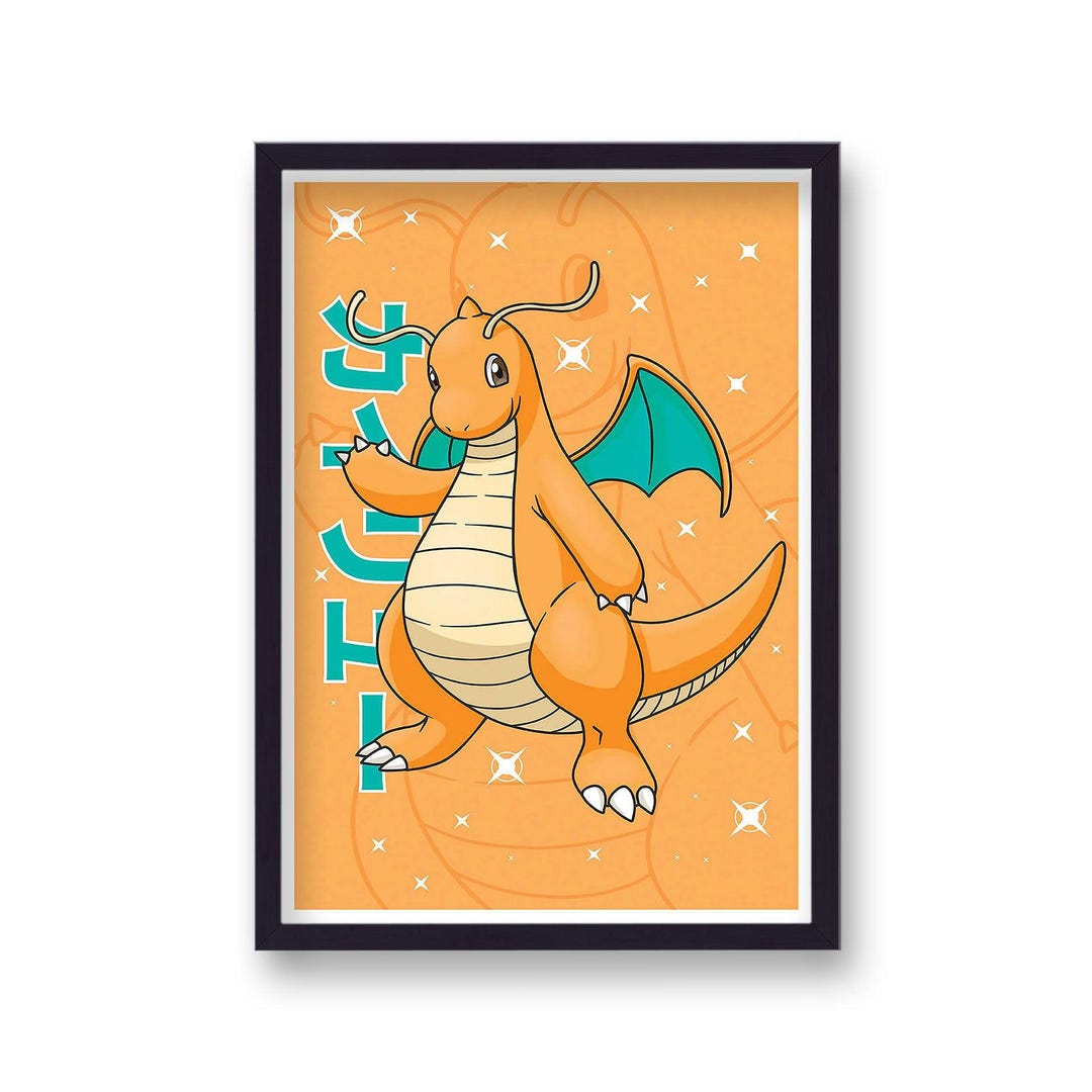 Pokemon Print Dragonite Orange - Etsy
